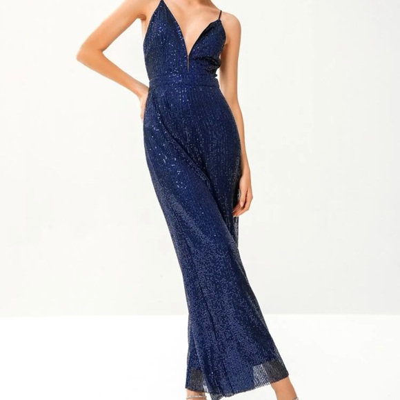 SHEIN | Pants & Jumpsuits | Double Crazy Wide Leg Sequins Cami Jumpsuit ...